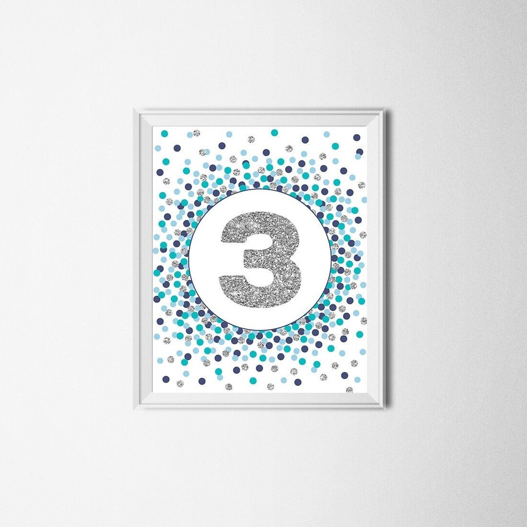 Number 3 Table Sign Navy Blue Teal Silver Birthday Decorations Number 3 ...