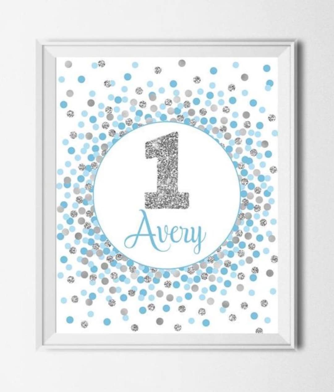 Personalized Name Sign Light Blue and Silver Birthday Decorations ...