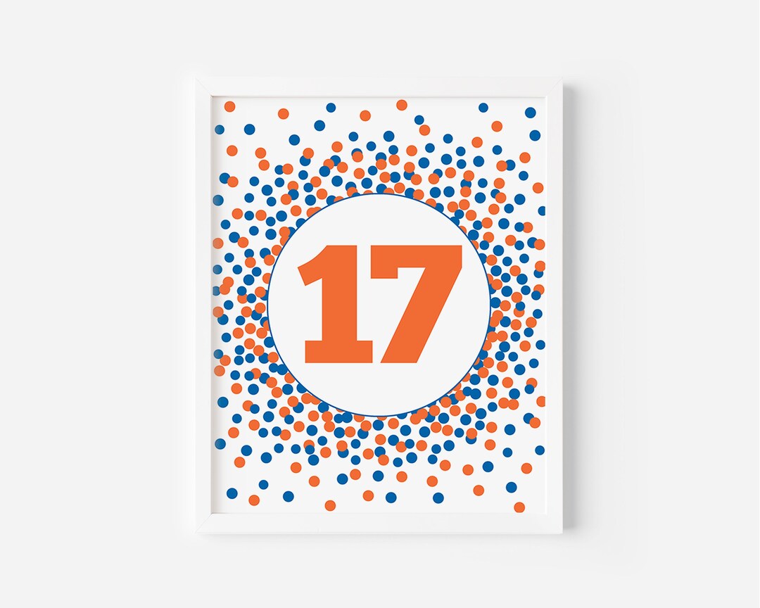 Number 17 Sign Blue and Orange Birthday Decorations 17th Birthday Table ...