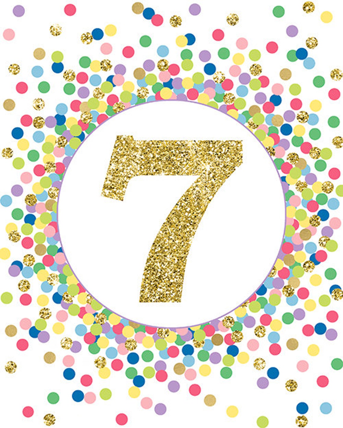Number 7 Sign Seven Print 7th Birthday Party Decor Rainbow and Gold ...