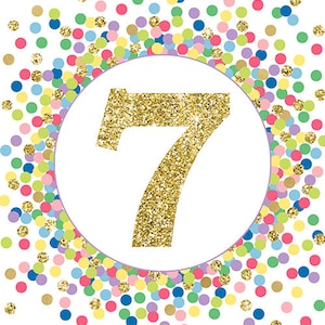 Number 7 Sign Seven Print 7th Birthday Party Decor Rainbow and Gold ...