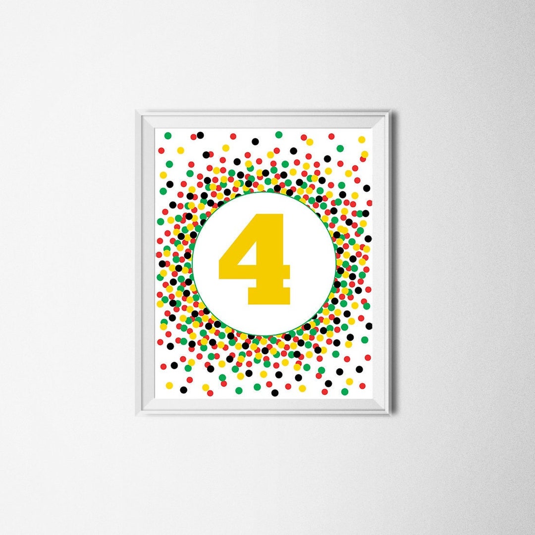 Number 4 Sign Printable Red Green Yellow and Black 4th Birthday ...