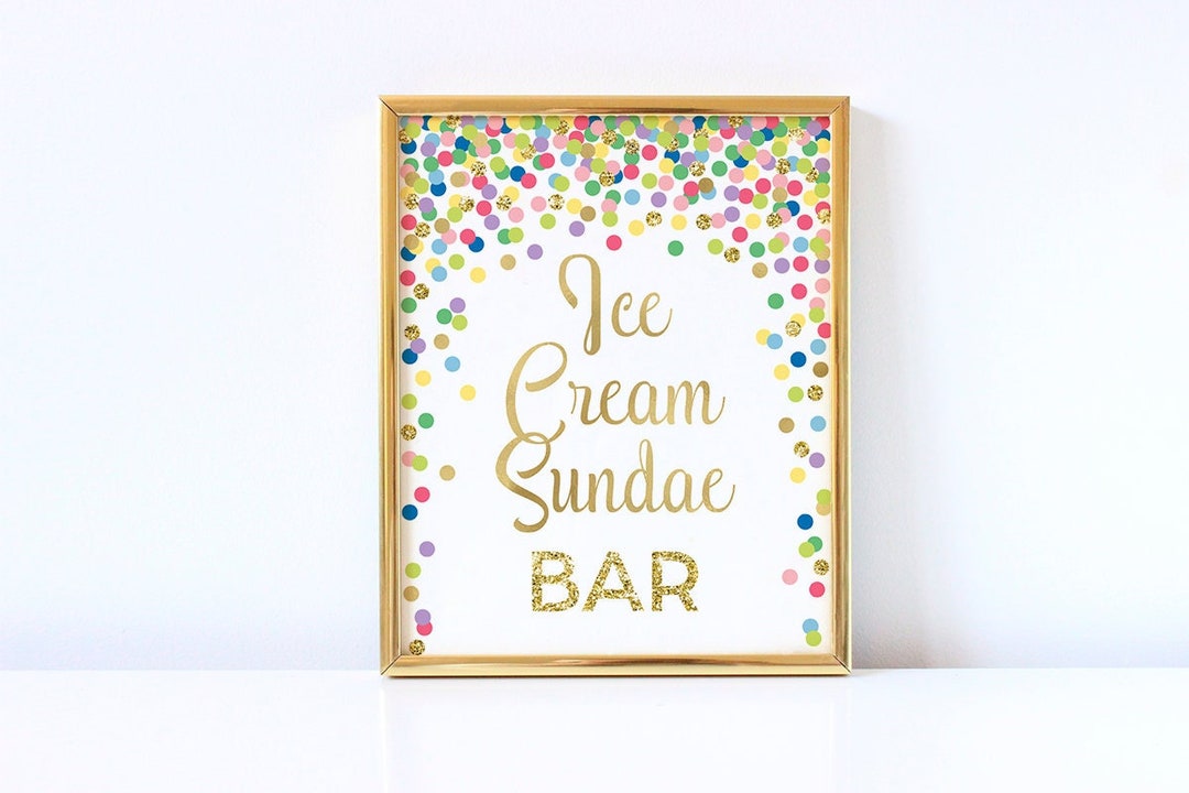 Ice Cream Sundae Bar Sign Printable Rainbow and Gold Dessert Bar Sign ...
