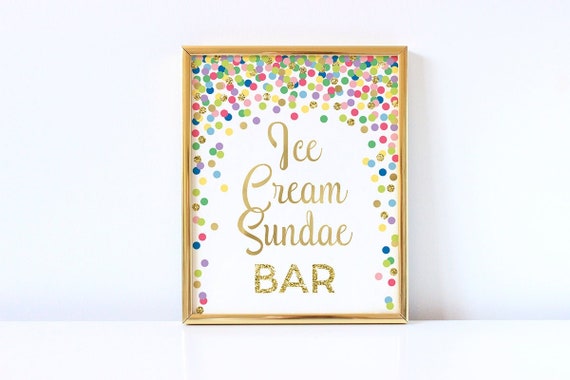 Ice Cream Sundae Bar Sign Printable Rainbow and Gold Dessert | Etsy