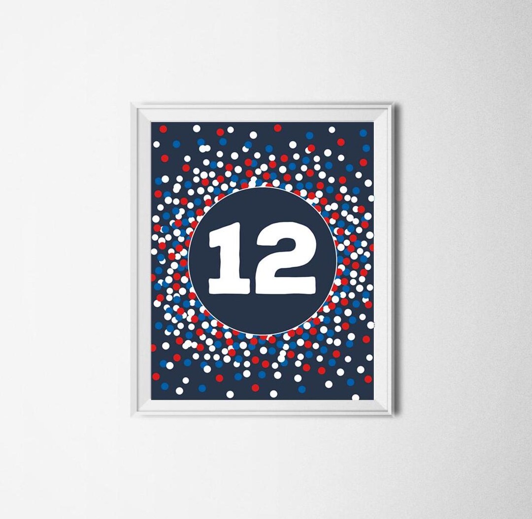 Number 12 Sign Printable Navy White Red 12th Birthday Decorations ...