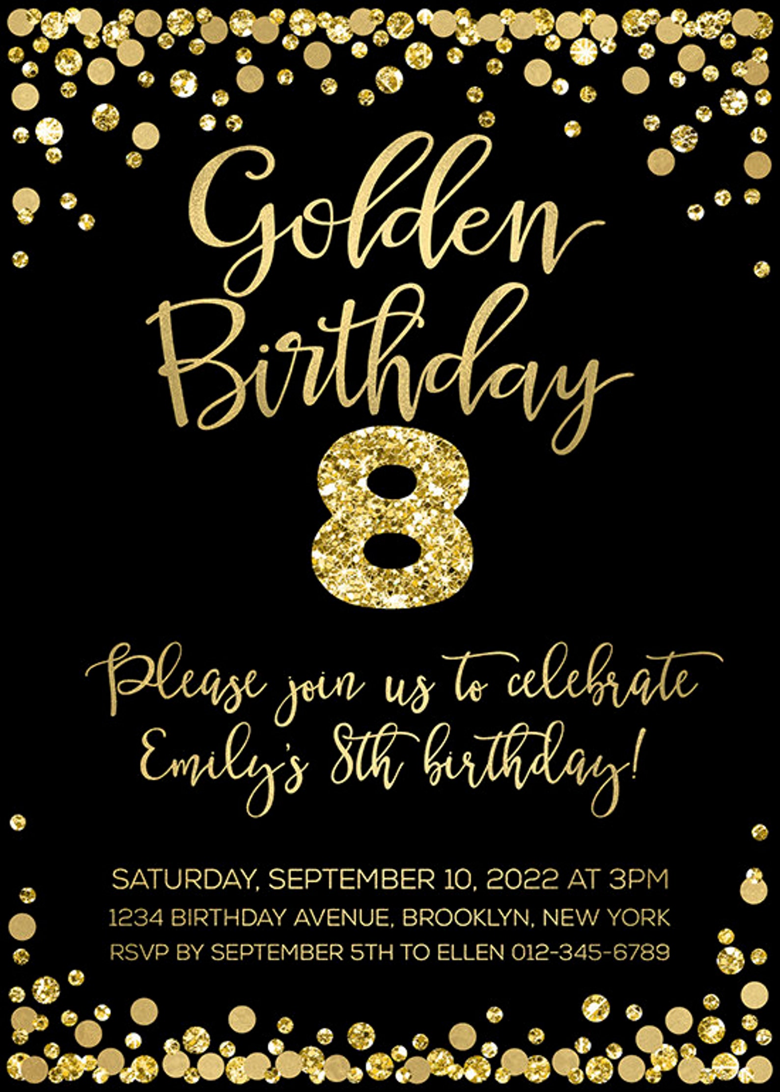 Golden Birthday Invitation Black and Gold Glitter Birthday - Etsy