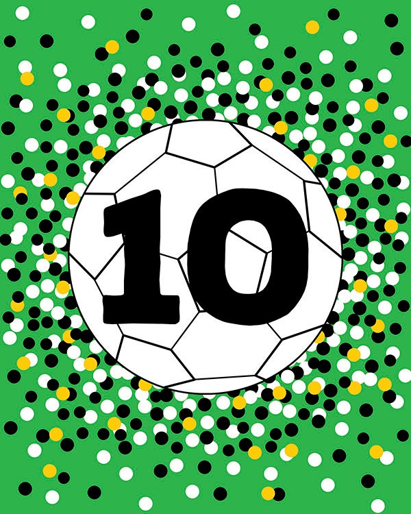 Number 10 Sign Printable Soccer Birthday Decorations Green Black Yellow ...