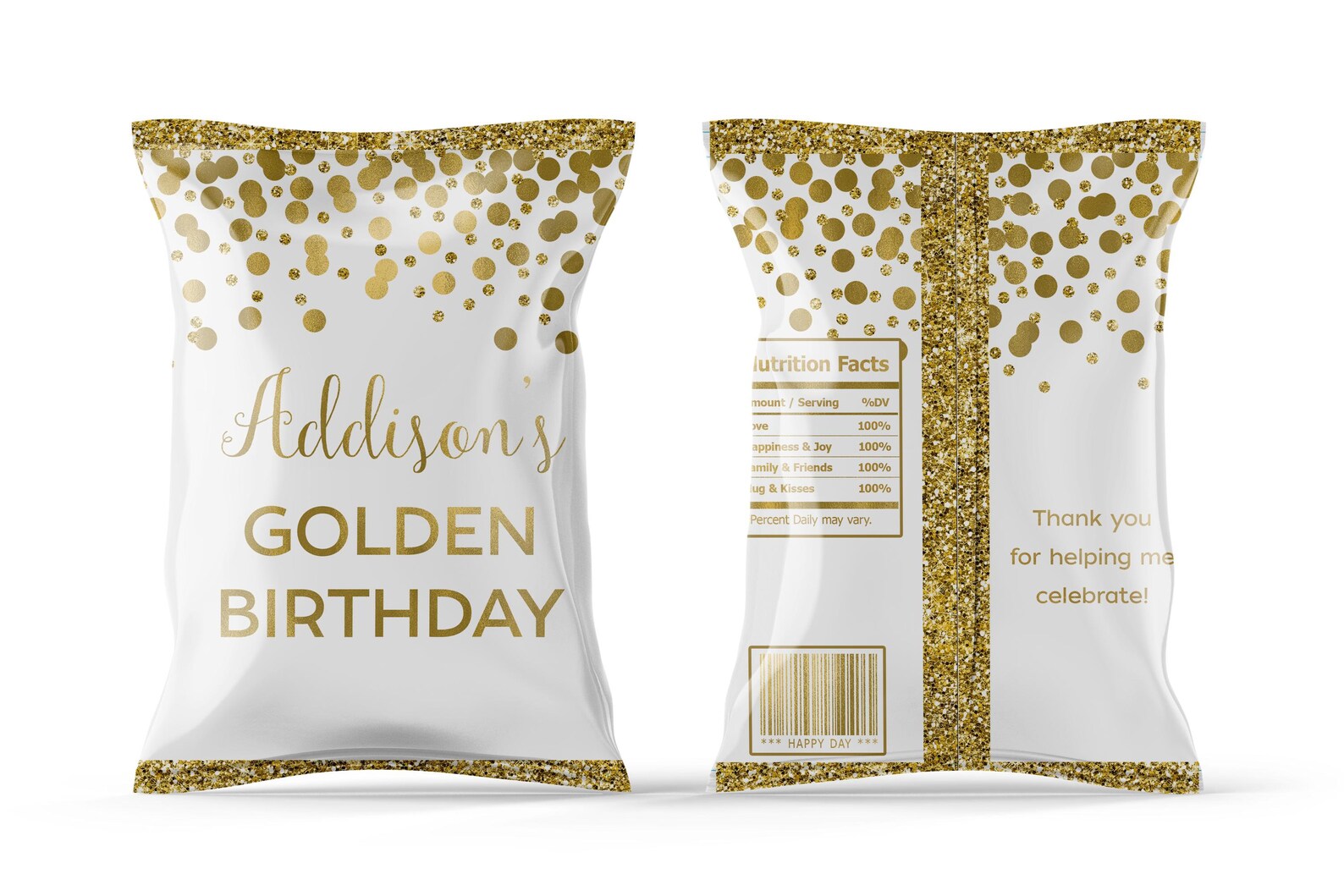 Golden Birthday Chip Bag Label Personalized Chip Bag Labels for Girl ...