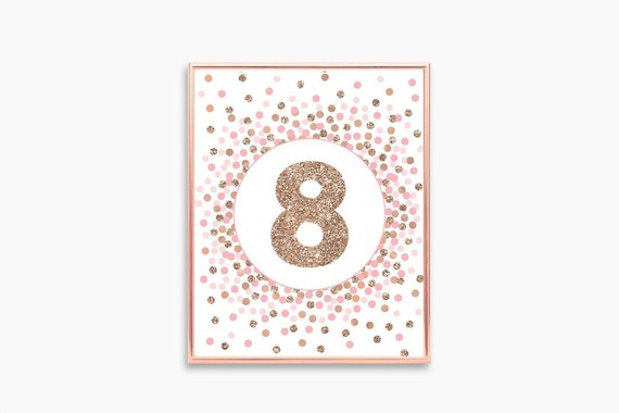 Number 8 Sign Printable Pink and Rose Gold 8th Birthday | Etsy