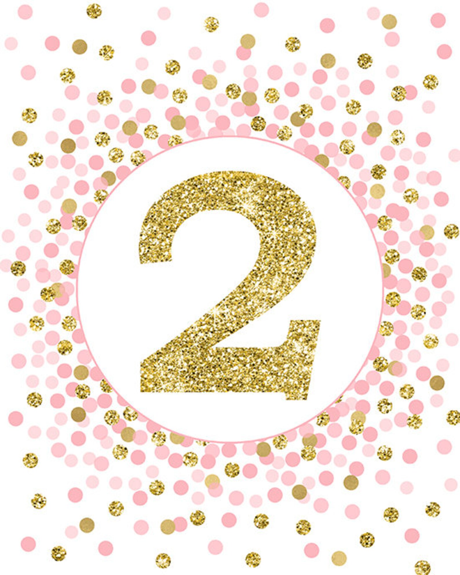 Gold Number 2 Sign Printable Pink and Gold 2nd Birthday | Etsy