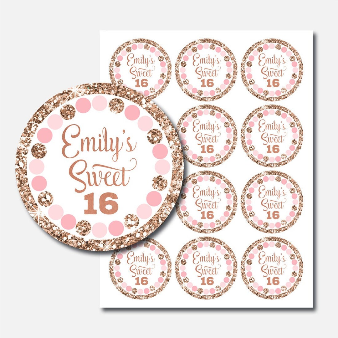 Personalized Sweet 16 Cupcake Toppers Pink and Rose Gold Sweet 16th ...