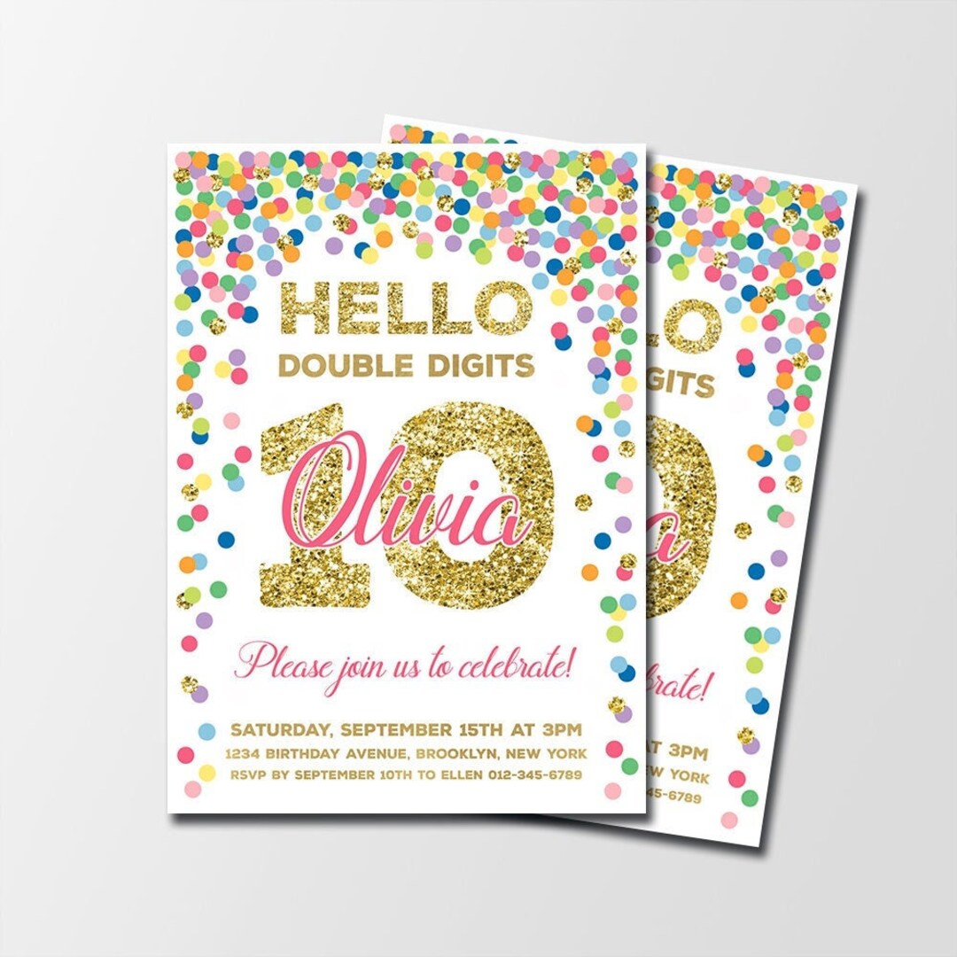Double Digits Invitation Rainbow 10th Birthday Invitation Personalized ...