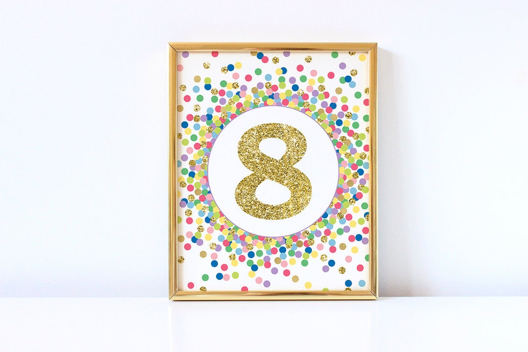 Number 8 Sign 8th Birthday Party Decorations Rainbow and Gold Confetti ...