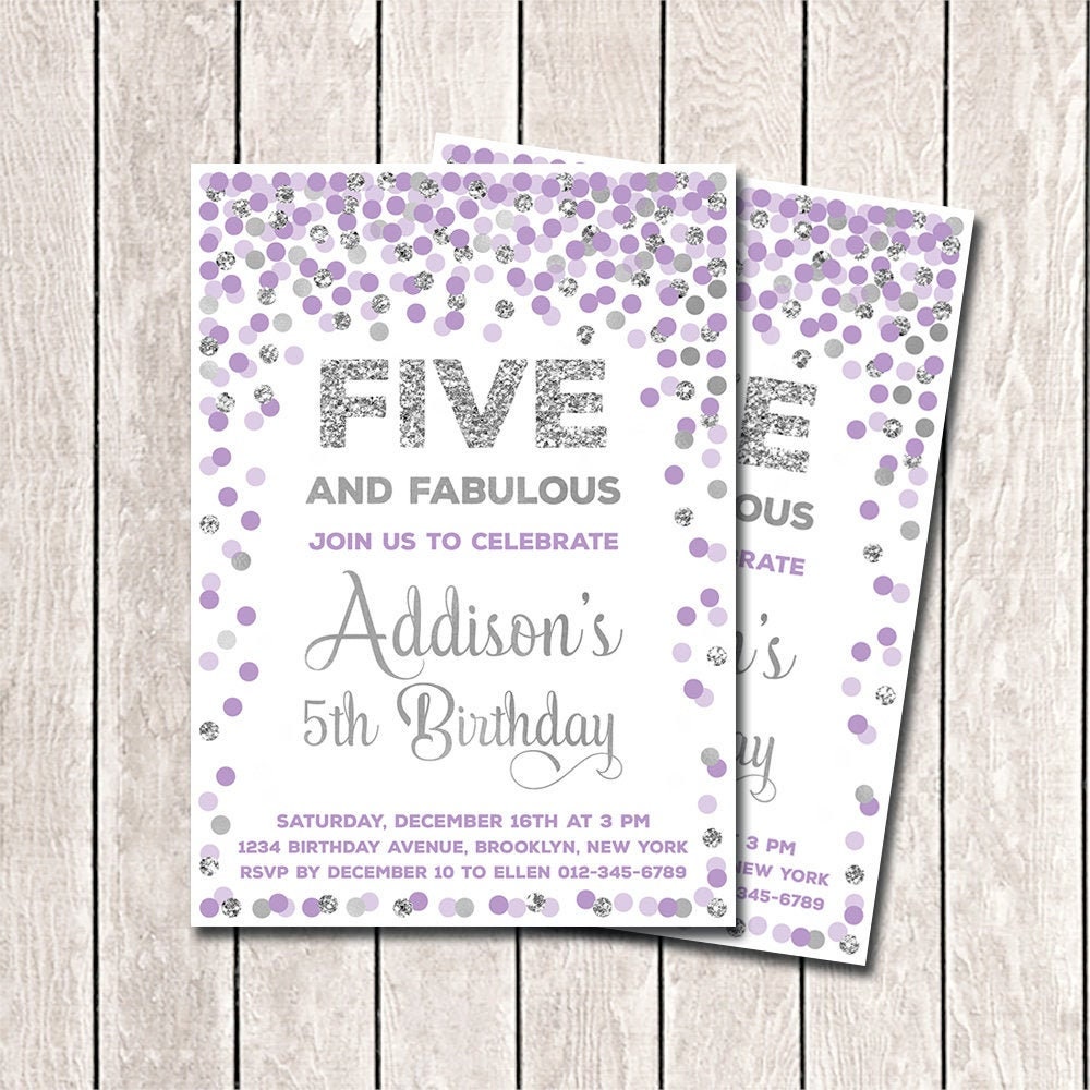 Five and Fabulous Invitation 5th Birthday Invitations for Girls ...