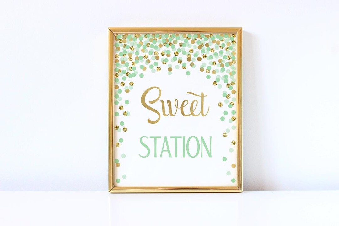 Sweet Station Sign Printable Mint Green and Gold Candy Bar Sign Green ...