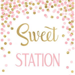Sweet Station Sign Printable Pink and Gold Candy Bar Sign Girl Birthday ...