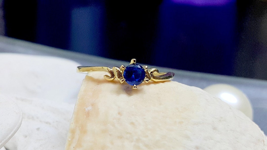 Blue Sapphire Ring- Deep Blue Stone -gold Ring - Gemstone Ring - September Birthstone-round ...