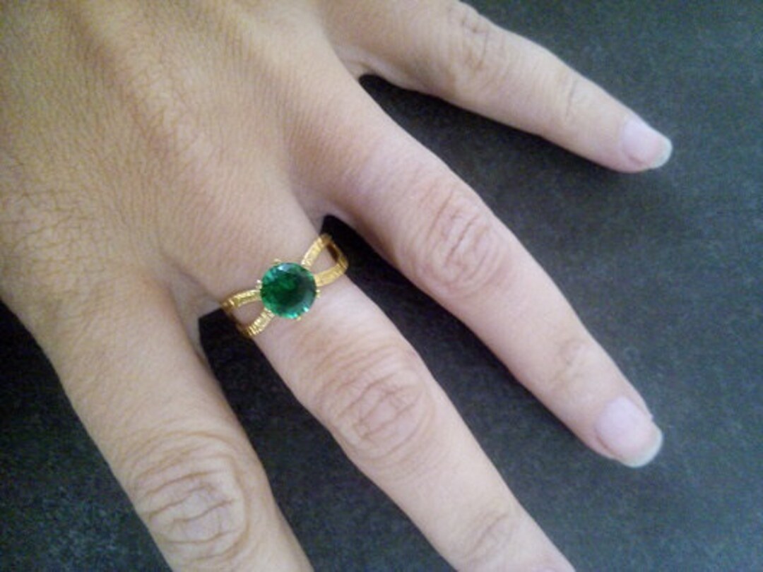 Green Ring, Emerald Gold Ring, Gold Ring, Simple Ring, Small Round Ring ...