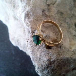 Green Ring, Emerald Gold Ring, Gold Ring, Simple Ring, Small Round Ring ...