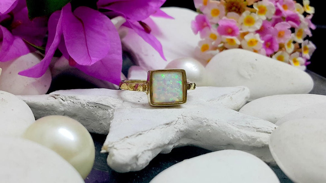 Square Lab Opal Ring: 14k Gold Filled Gemstone Ring - Etsy