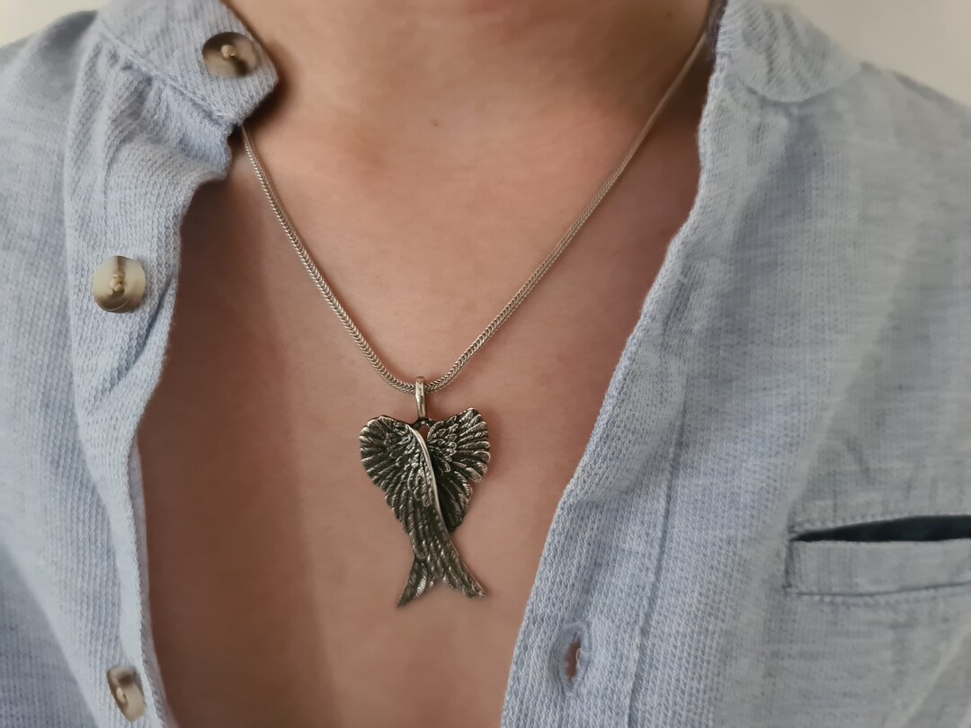 Sterling Silver Angel Wings Necklace: Unisex Folded Wing Pendant - Etsy