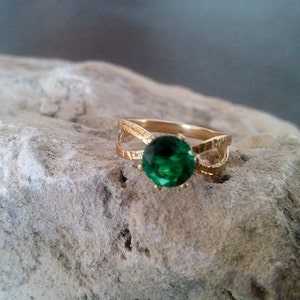 Green Ring, Emerald Gold Ring, Gold Ring, Simple Ring, Small Round Ring ...