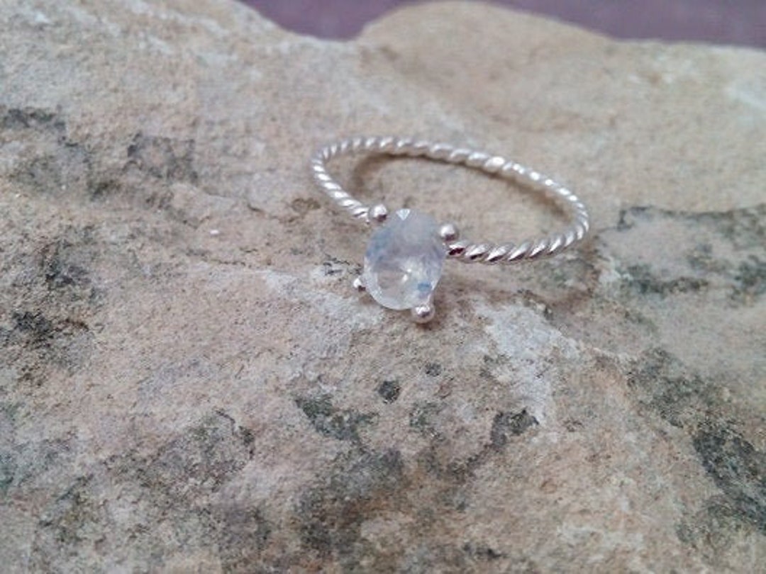 Genuine Moonstone Ring Sterling Silver Ring Rainbow Stone - Etsy