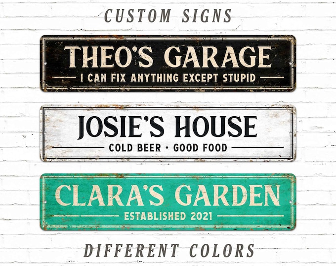 Custom Vintage Metal Sign 12 X 9 Inches | Any Color Any Text Add Logo ...