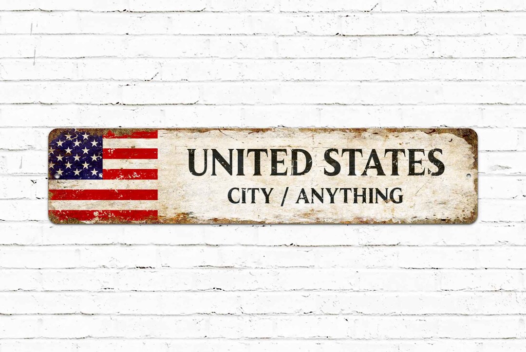 United States of America Flag Metal Sign, Custom Country Rustic Sign ...