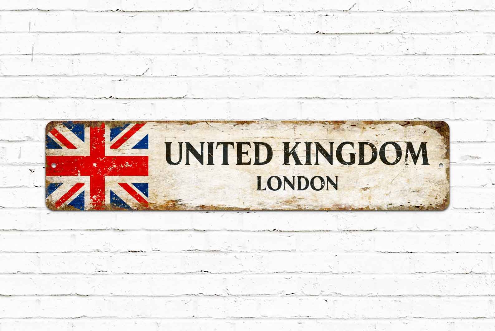 United Kingdom Flag Metal Sign, Custom Country Rustic Sign ...