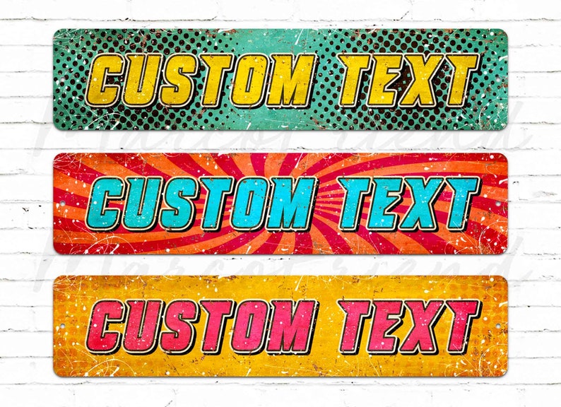 Custom Text Metal Sign With Comic Font Design Pop Art Style - Etsy