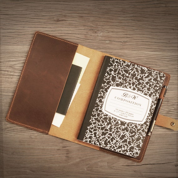 Personalized Distressed Leather Composition Notebook Cover - Etsy