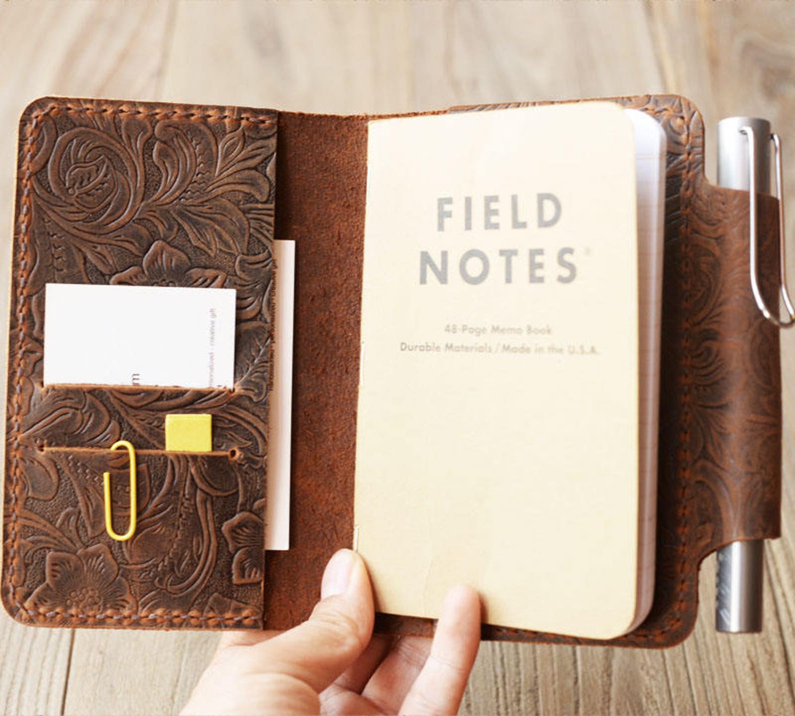 Refillable Genuine Tooled Leather Journal Cover for Pocket Size Field ...