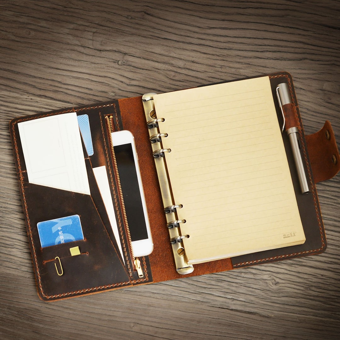 Personalized Size A5 6 Ring Leather Refillable Planner Binder ...