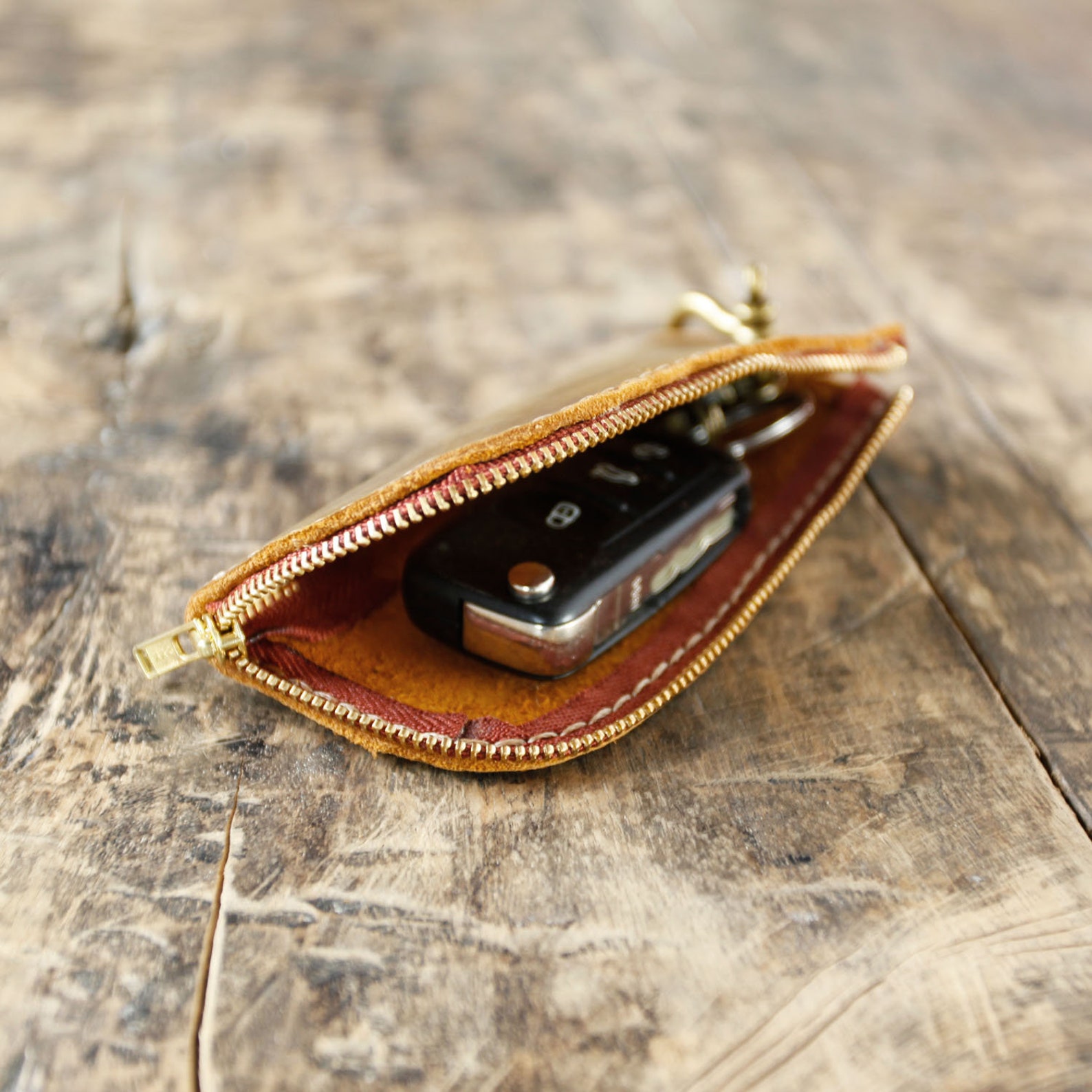 Personalized Leather Zipper Car Key Case, 6 Hook, Key Holder Wallet Key ...