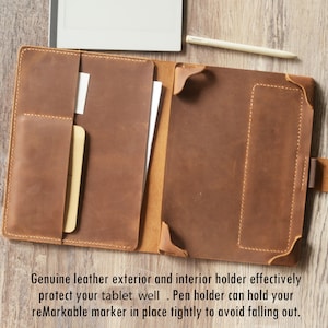 Personalized Leather Folio With Pen Holder Compatible With Remarkable 2, Top Quality Genuine ...