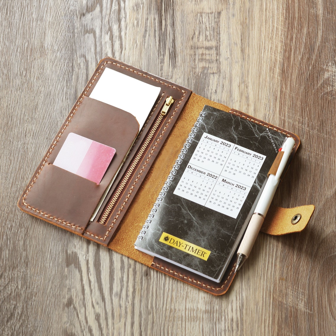 Personalized Leather Day-timer Planner Cover, Pocket Size, Fits 3 1/2 ...
