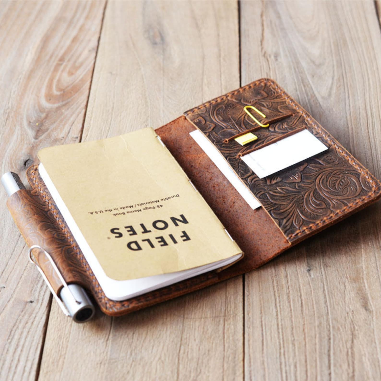 Refillable Genuine Tooled Leather Journal Cover for Pocket Size Field ...