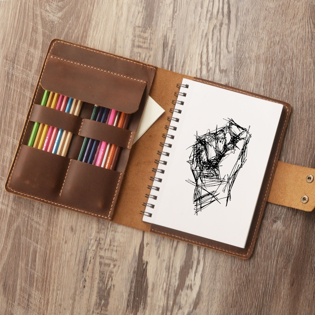 Personalized Leather Sketchbook Cover A5 5.5"x8.5, Artist Gifts, Sketch ...