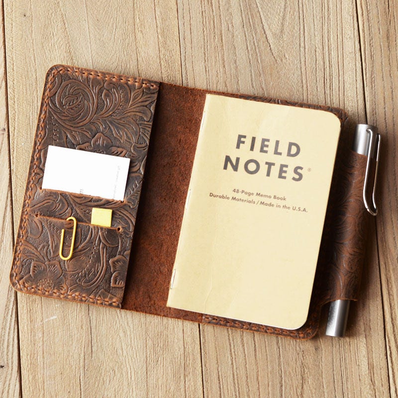 Refillable Genuine Tooled Leather Journal Cover for Pocket | Etsy