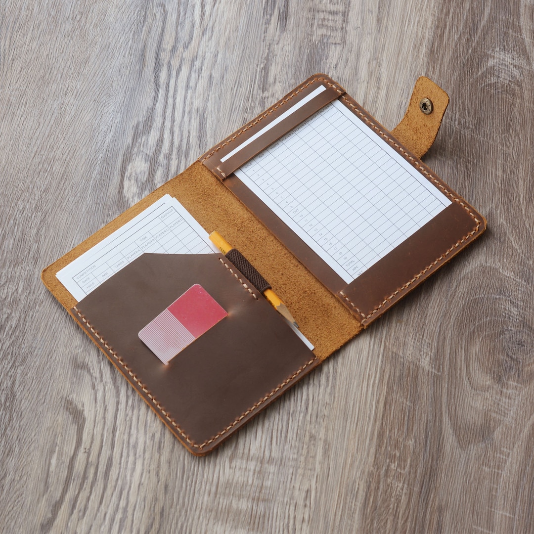 Custom Leather Golf Scorecard Holder, Personalized Golf Scorecard Book ...