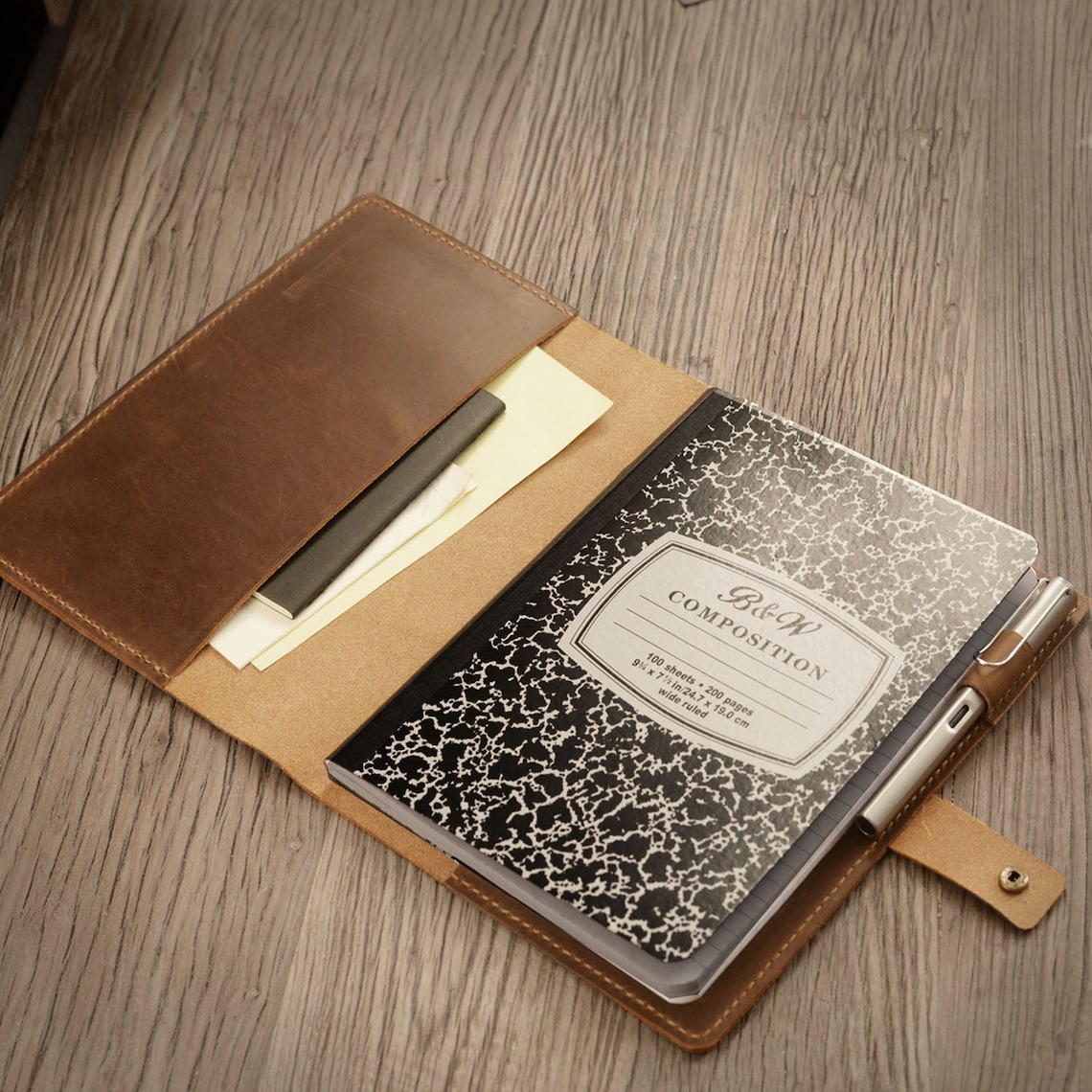 Personalized Distressed Leather Composition Notebook Cover - Etsy