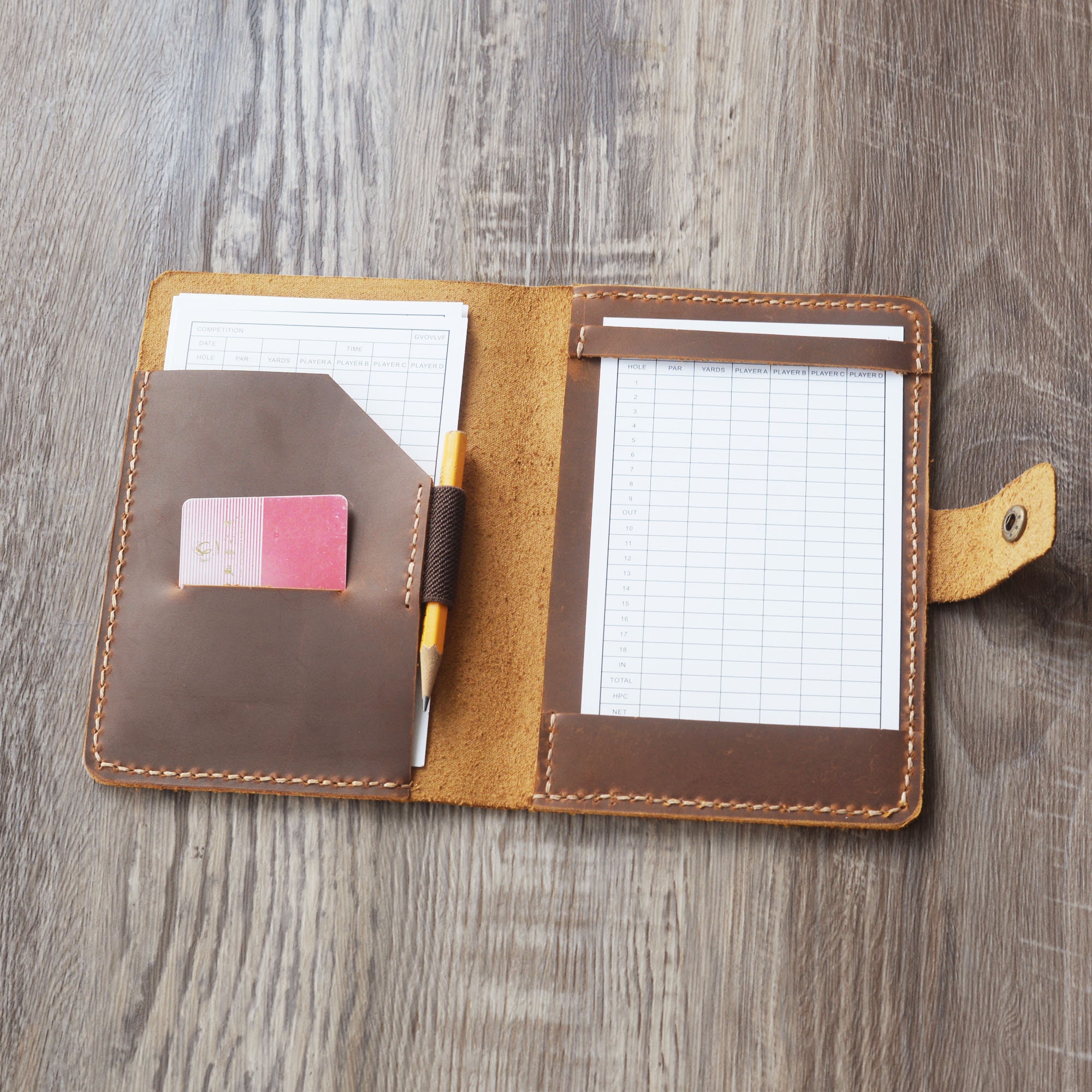 Custom Leather Golf Scorecard Holder, Personalized Golf Scorecard Book ...