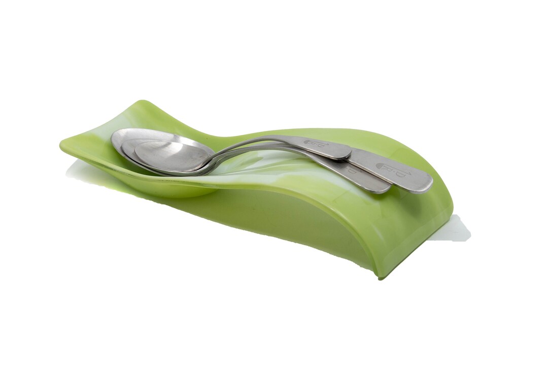 Large Pistachio Green Spoon Rest, Heavy Glass Utensil Holder, Wide ...