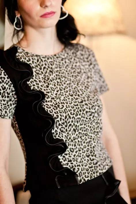 Ruffle Crop T-shirt in Grey Leopard Print - Etsy