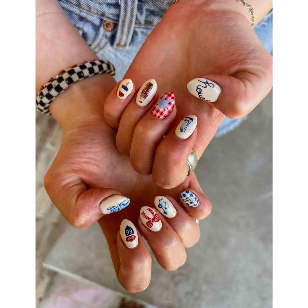 Vintage Picnic Press on Nails | 90s Denim, Route Sign & Gingham Nail ...