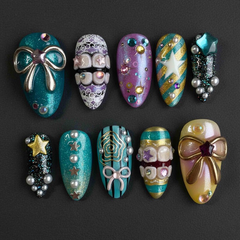 Gold Ribbon on Nails - Etsy