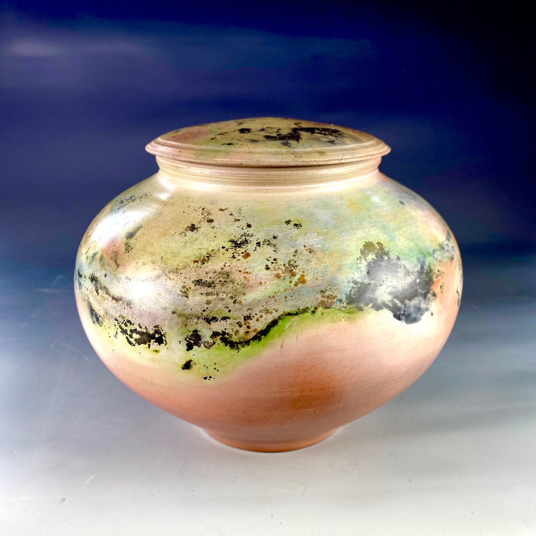 Ceramic Urn - Red- Green Urn - Urns for Human Ashes - Raku Urn - Handmade Art Urn - Etsy