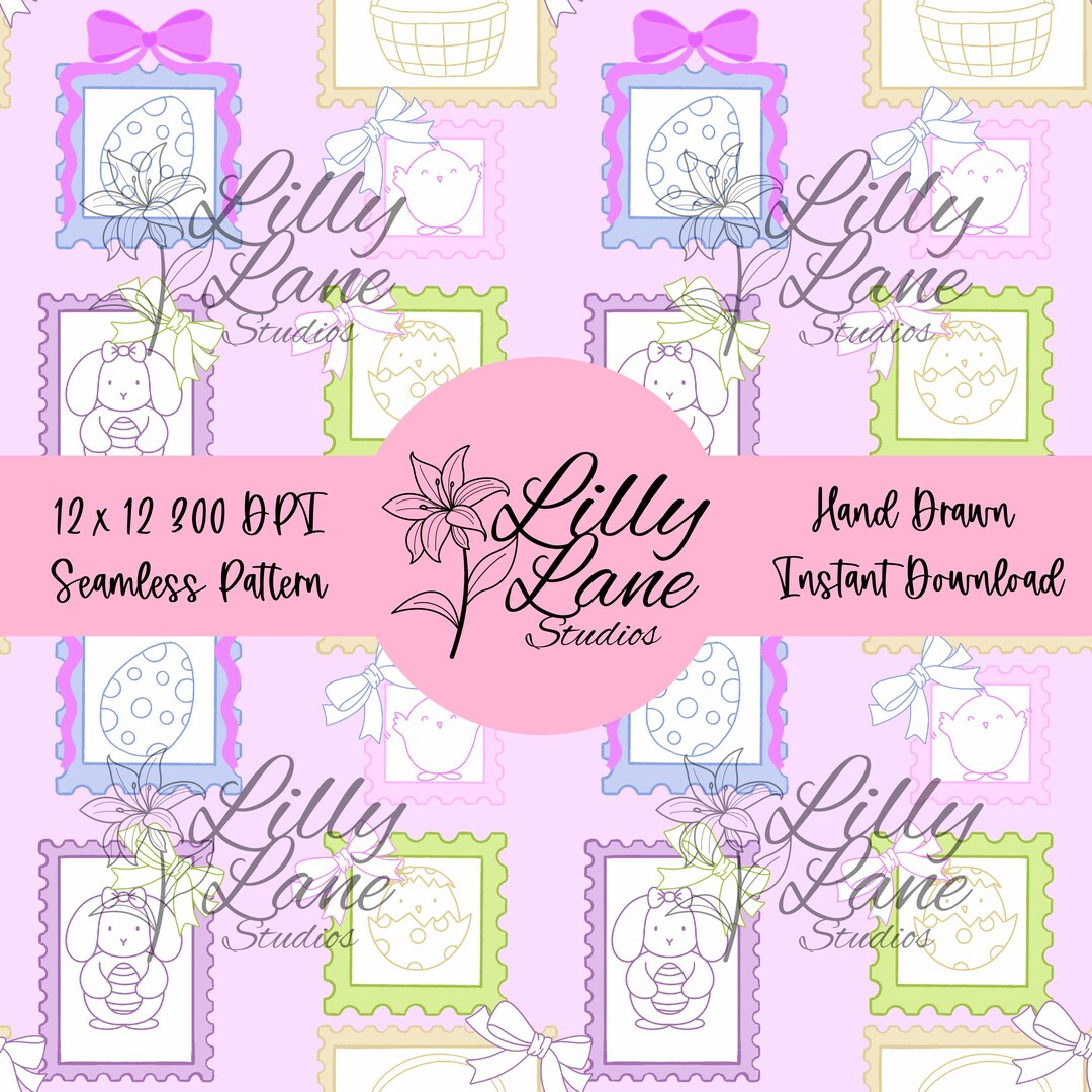 Pastel Easter Stamps Seamless Pattern |cute Bunny Chick Egg Frames ...