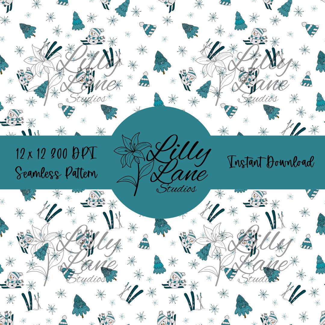 Winter Ski Trip Seamless Pattern | Hand-drawn Skiing Digital Paper ...
